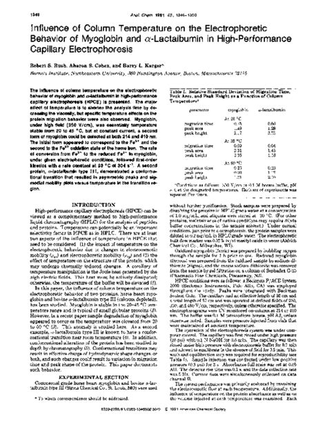 Pdf Influence Of Column Temperature On The Electrophoretic Behavior Of Myoglobin And Alpha