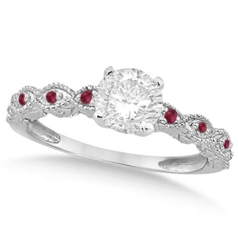 Vintage Lab Grown Diamond Ruby Bridal Set K White Gold Ct AZ