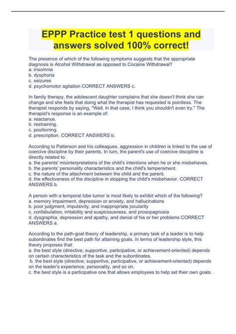 Eppp Practice Test 1 Questions And Answers Solved 100 Correct Eppp Stuvia Us