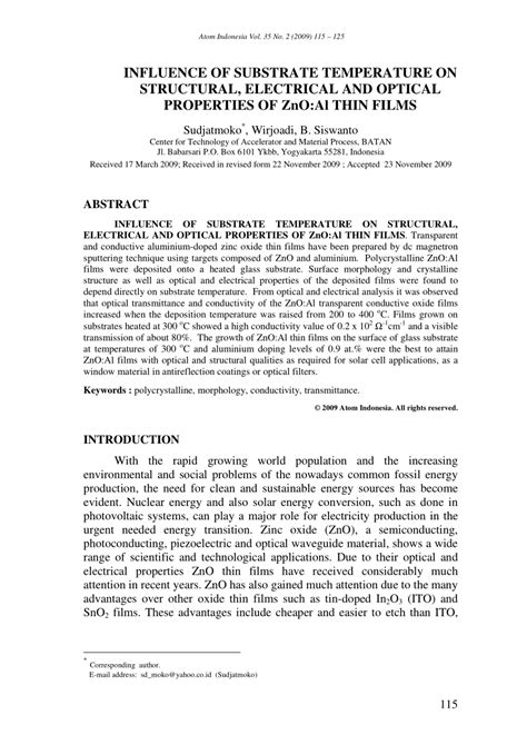 Pdf Influence Of Substrate Temperature On Structural Electrical And