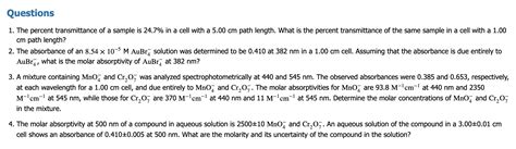 Solved 1 The Percent Transmittance Of A Sample Is 247 In