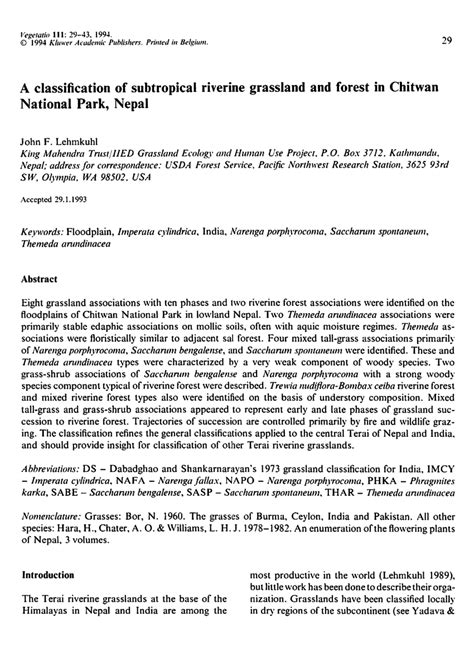 Pdf A Classification Of Subtropical Riverine Grassland And Forest In