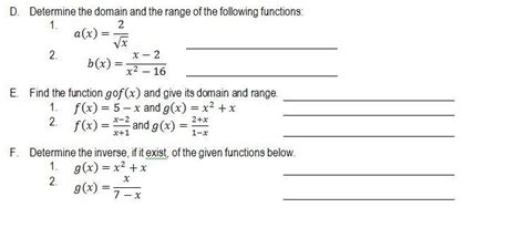 Solved D Determine The Domain And The Range Of The