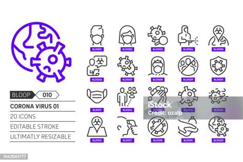 코로나 바이러스 관련 픽셀 완벽 편집 가능한 스트로크 최대 확장 가능 선 벡터 블루프 아이콘 세트 뎅기열에 대한 스톡 벡터 아트 및 기타 이미지 Istock
