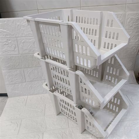 3 Layers White Stackable Open Pull Basket Multi Layer Stackable Rack Multi Purpose Rack Tools