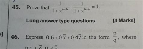 45 prove that 1 xa−b1 1 xb−a1 1 long answer type questions [4 marks]