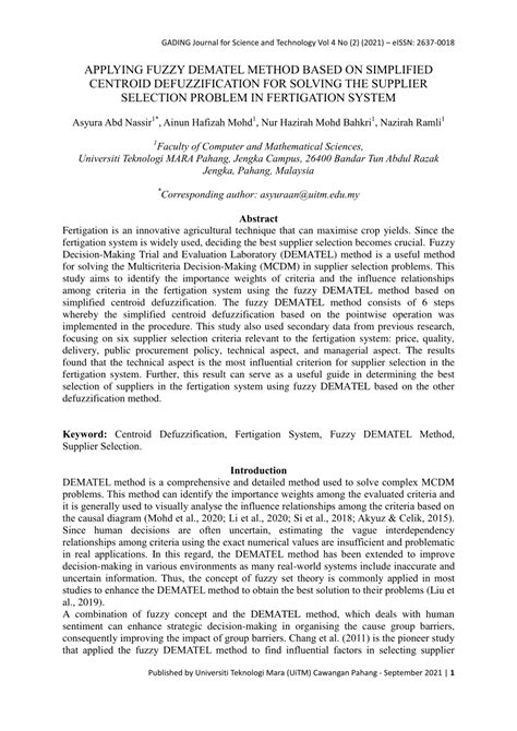 Pdf Applying Fuzzy Dematel Method Based On Simplified Centroid Defuzzification For Solving The
