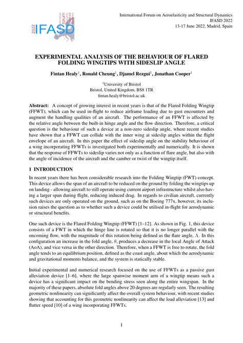 Pdf Experimental Analysis Of The Behaviour Of Flared Folding Wingtips With Sideslip Angle