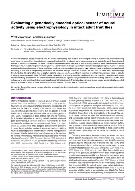 Pdf Evaluating A Genetically Encoded Optical Sensor Of Neural