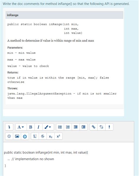 Solved Write The Doc Comments For Method Inrange So That