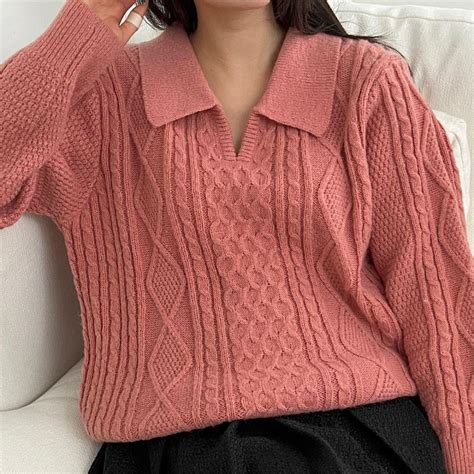 여자 롱슬리브 오픈넥 피셔맨 가을데이트룩 빅사이즈 니트