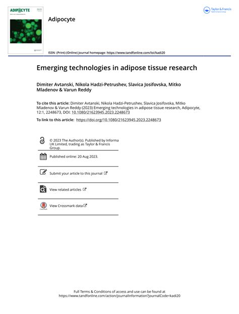 PDF Emerging Technologies In Adipose Tissue Research