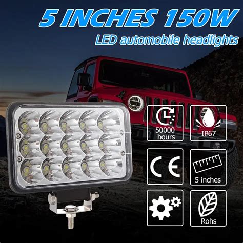 150w 4x6 Rectangular Led Offroad Headlight Hi Low Sealed Beam Headlamp
