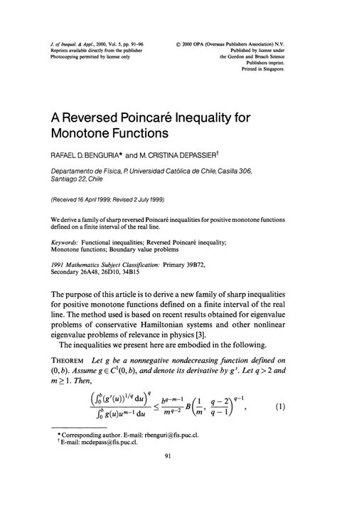 Pdf A Reversed Poincaré Inequality For Monotone Functions