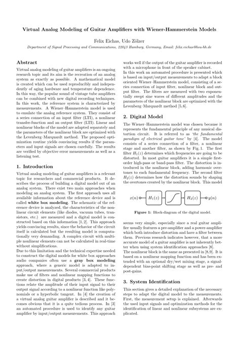 Pdf Virtual Analog Modeling Of Guitar Amplifiers With Wiener Hammerstein Models