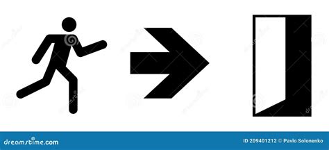 Emergency Fire Exit Sign Black And White Picture Stock Vector Illustration Of Person Escape