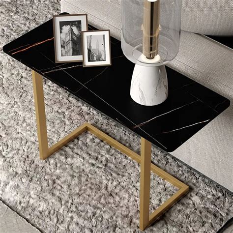 Black End Table With Sintered Stone Tabletop Rectangular Side Table Homary Black End Tables