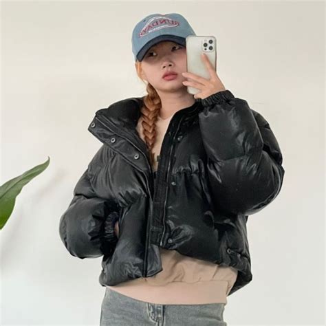 더라이크 무배 여자 겨울 하이넥 레자 크롭 패딩 숏 점퍼 2colors