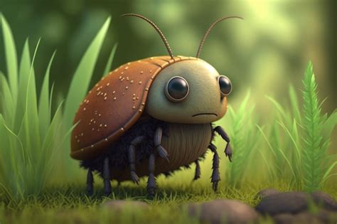premium ai image a bug with a sad face sits on the grass