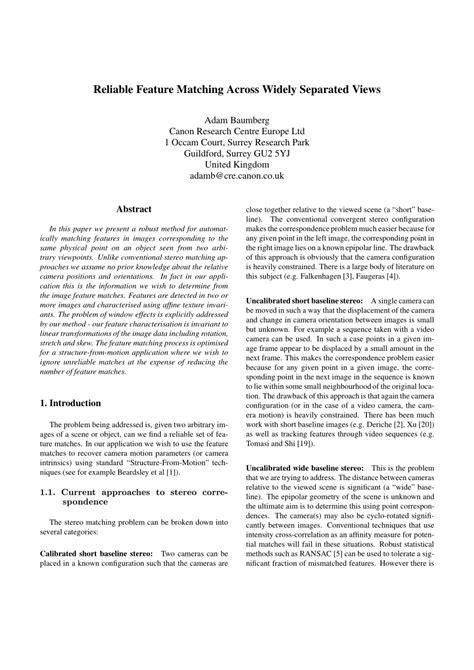Pdf Reliable Feature Matching Across Widely Separated Views