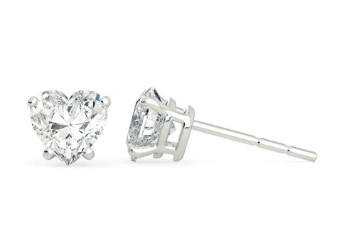 One Carat Heart Diamond Stud Earrings In 18k White Gold Quality Diamonds