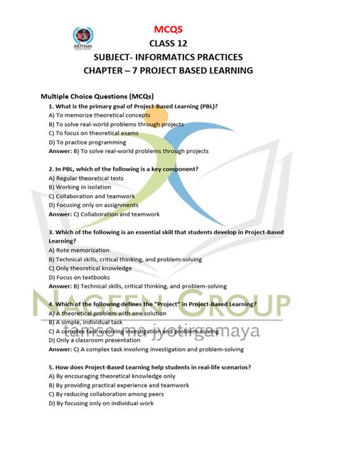 Class 12 Mcqs Informatics Practices Chap 7 2024 25 Pdf Project