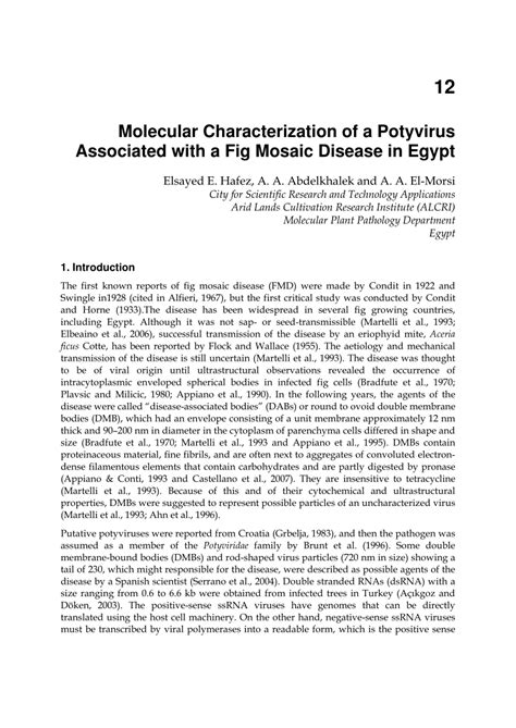 Pdf Molecular Characterization Of A Potyvirus Associated With A Fig Mosaic Disease In Egypt