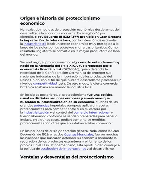 Origen E Historia Del Proteccionismo Económico Pdf