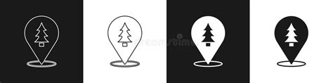 Set Location Of The Forest On A Map Icon Isolated On Black And White Background Vector Stock
