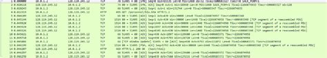the associated packet trace shows tcp packets between