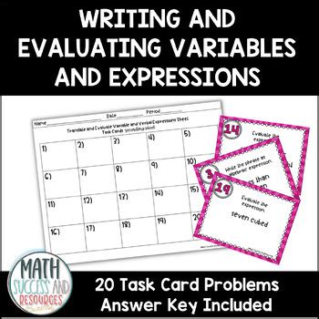 Writing And Evaluating Variables And Expressions Task Cards TPT