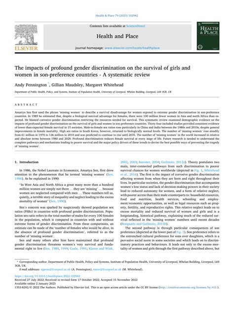 Pdf The Impacts Of Profound Gender Discrimination On The Survival Of