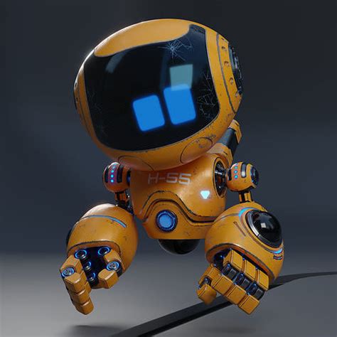 Cute Robot H 55 Yellow 3d Model Rigged Cgtrader