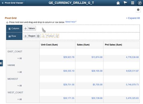 Performing Actions On The Pivot Grid View On The Fluid Mode