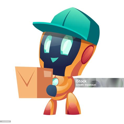 Robot Pengiriman Dengan Kotak Kardus Pos Ilustrasi Stok Unduh Gambar Sekarang Android