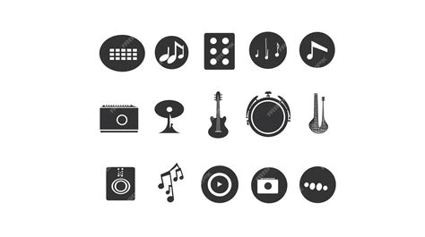 A Set Of Music Icons Including Musical Notes A Guitar A Drum A Piano A