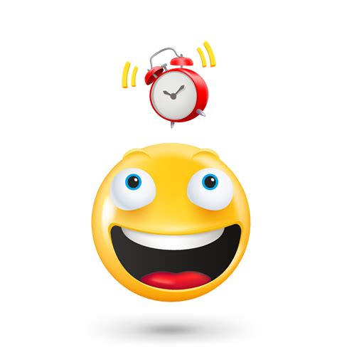 Yellow Cute Emoji Face With Alarm Clock 3d Vector Illustration