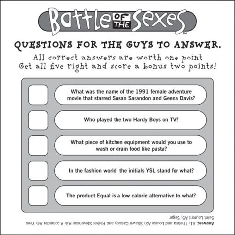 Battle Of The Sexes Trivia Questions Pdf An Ultimately Heartwarming Read Will Provides A