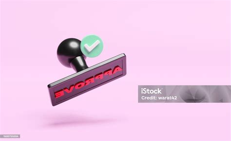 분홍색 배경에 격리된 체크 표시가 있는 정사각형 고무 승인 스탬프 승인된 문서 개념 3d 렌더링 일러스트레이션 3차원 형태에