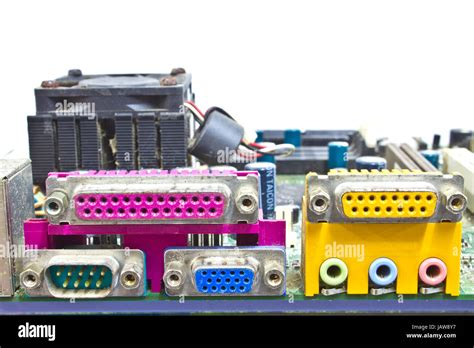 Close Up Rear Panel Of Computer With Audio Usb Ethernet And Other Connectors Stock Photo Alamy