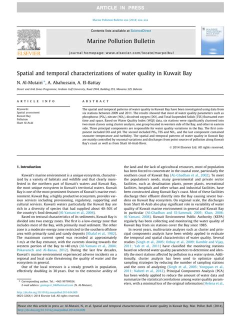 Spatial And Temporal Characterizations Of Water Qu Pdf Water Quality Kuwait