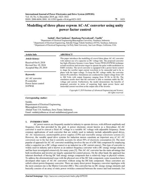 Modelling Of Three Phase Svpwm Ac Ac Converter Using Unity Power Factor