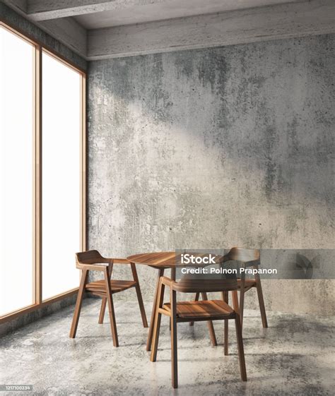 창문에서 일광 거친 콘크리트 바닥과 벽과 식당의 로프트 인테리어 3d 일러스트레이션 벽에 대한 스톡 사진 및 기타 이미지 벽 카페테리아 바닥재 Istock