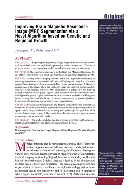 Pdf Improving Brain Magnetic Resonance Image Mri Segmentation Via A
