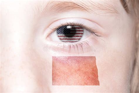 Human S Face With National Flag Of United States Of America And North Dakota State Map Stock
