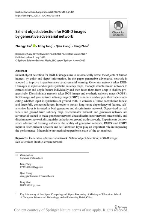 Salient Object Detection For Rgb D Images By Generative Adversarial Network