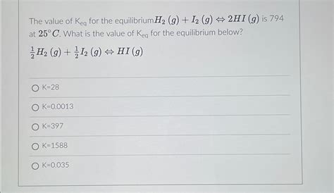 Solved The value of Keq ﻿for the equilibrium | Chegg.com