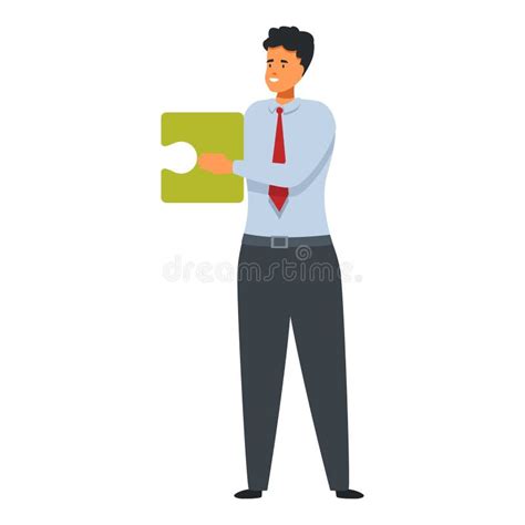 Happy Businessman Holding A Puzzle Piece Business Solution Concept Stock Vector Illustration