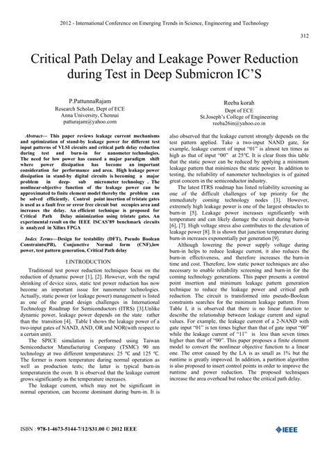 pdf critical path delay and leakage power reduction during test in