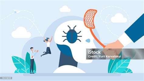 인공 지능 작업의 오류 실패를 수정합니다 테스터와 프로그래머는 로봇의 머릿속에서 버그를 발견합니다 Ai 칩 기술 두뇌 인공 지능 벡터 일러스트 레이 션 개념에 대한 스톡